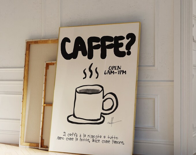 Caffe Italian Aesthetic Poster, Mid Century, Coffee Print, Espresso ...