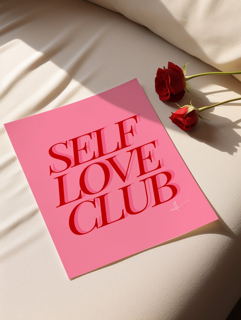 Self Love Club Poster, Pink Valentine's Day Gift, Pink Poster, Retro ...