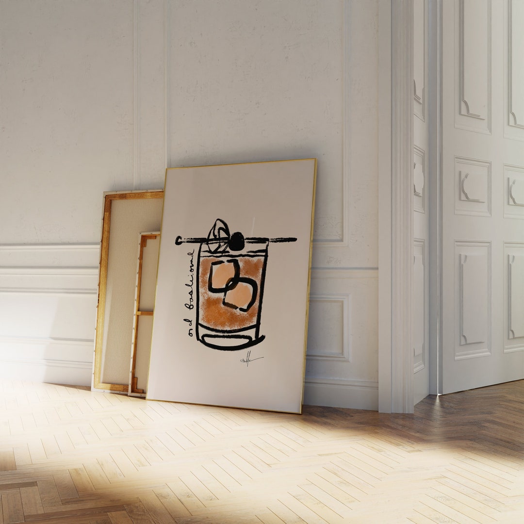 Old Fashioned Whiskey Poster, Mid Century Modern, Cocktail Wall Art ...