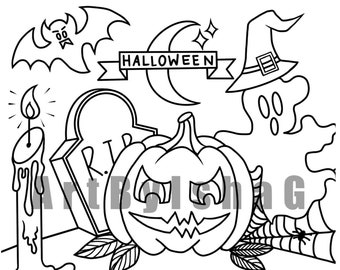 Digital Halloween Colouring Page - Etsy
