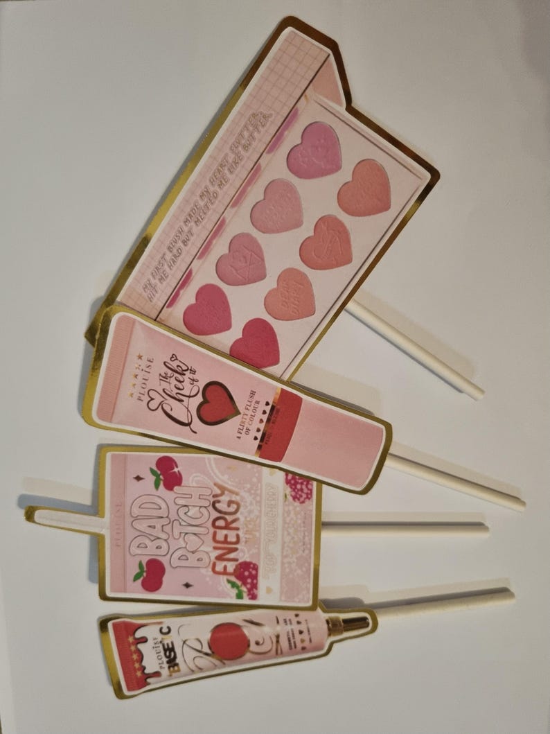 4 Plouise Make up Birthday Cake Topper Pink Gold - Etsy UK