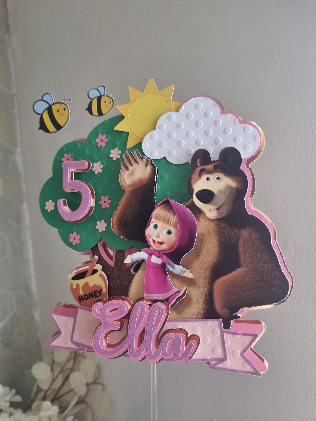 Masha and the Bear Cake Topper Bee Honey Flowers - Etsy UK