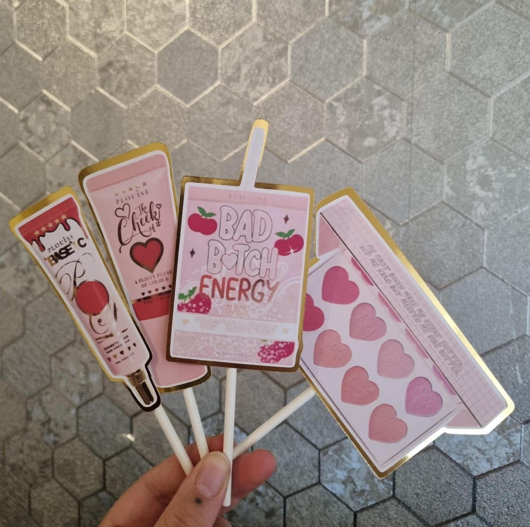 4 Plouise Make up Birthday Cake Topper Pink Gold - Etsy