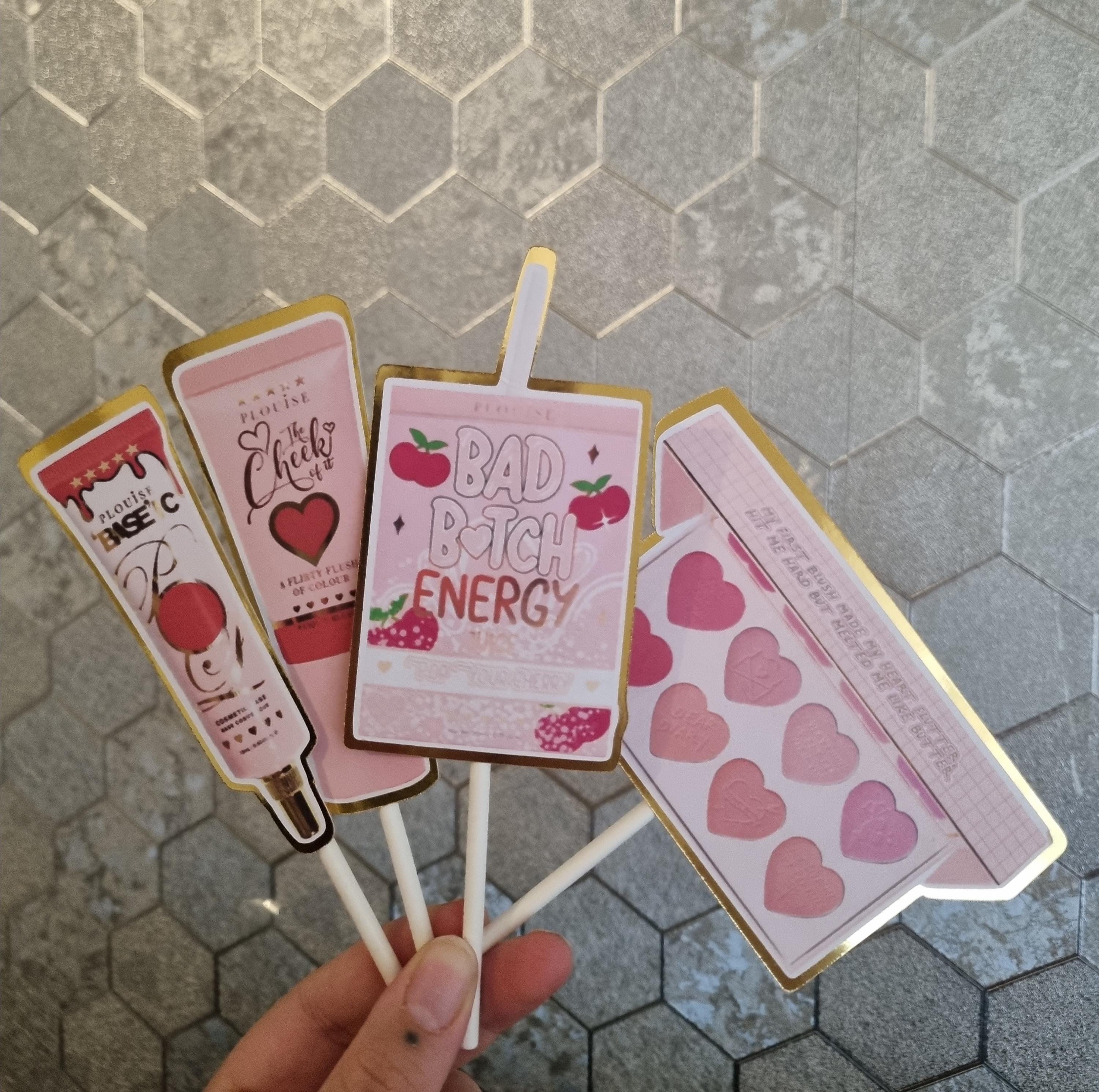 4 Plouise Make up Birthday Cake Topper Pink Gold - Etsy UK