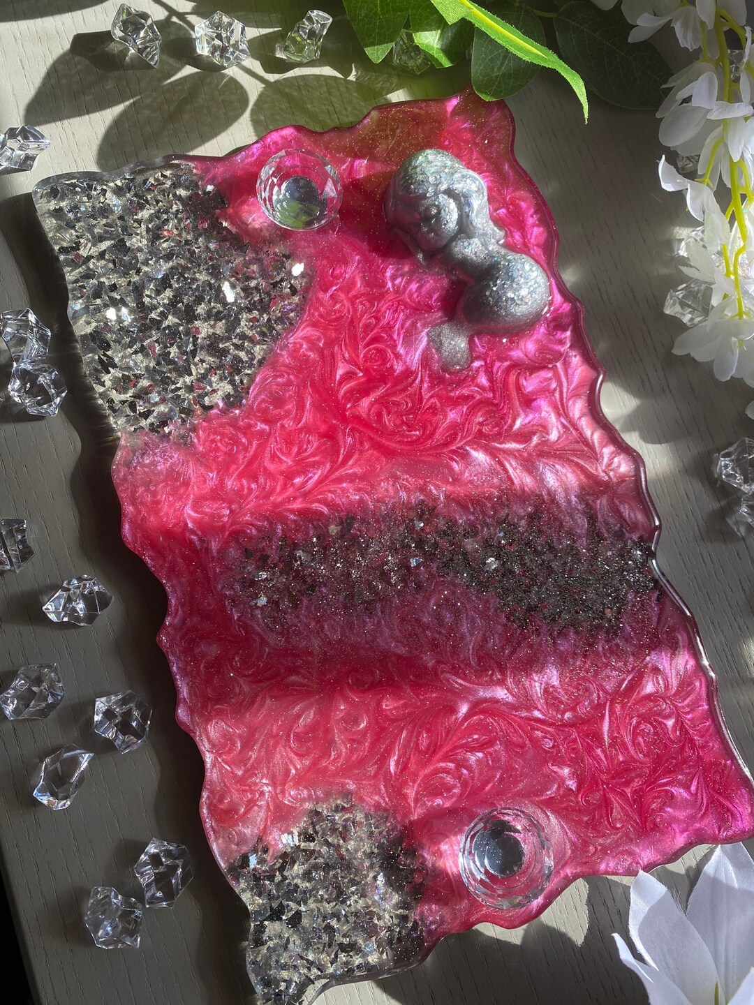 Mermaid Tray, Glam Tray, Pink and Silver Vanity Tray, Shimmery Catchall ...