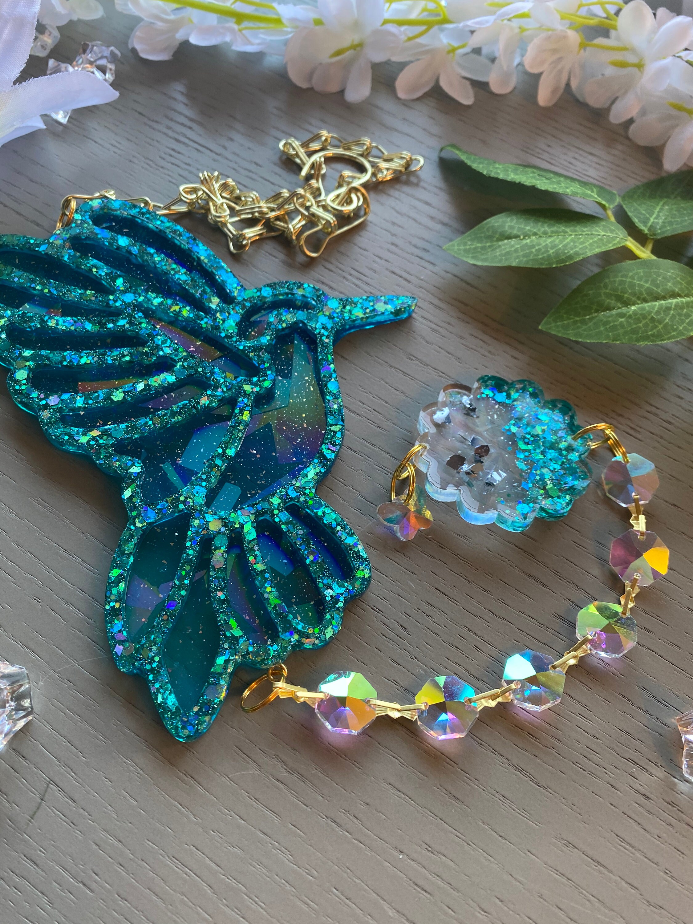 Turquoise Hummingbird Suncatcher , Window Art, Crystal Suncatcher, Bird ...