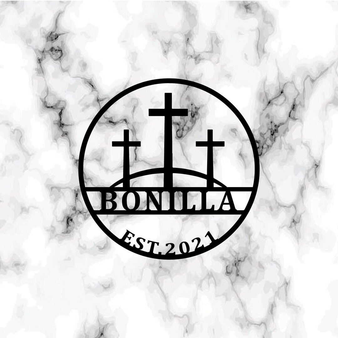 Custom Three Crosses on a Hill Metal Monogram Sign, Calvary Crosses on ...