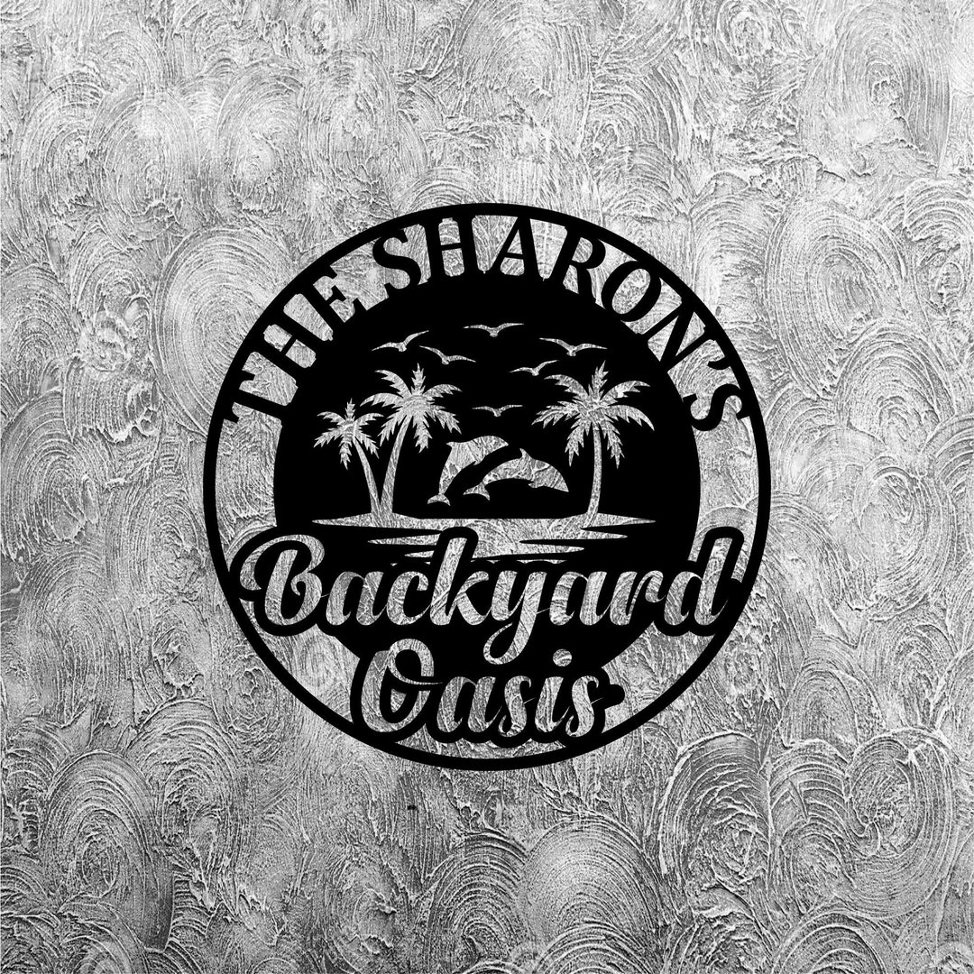 Custom Family Poolside Metal Sign, Backside Oasis Metal Wall Art, Tiki ...