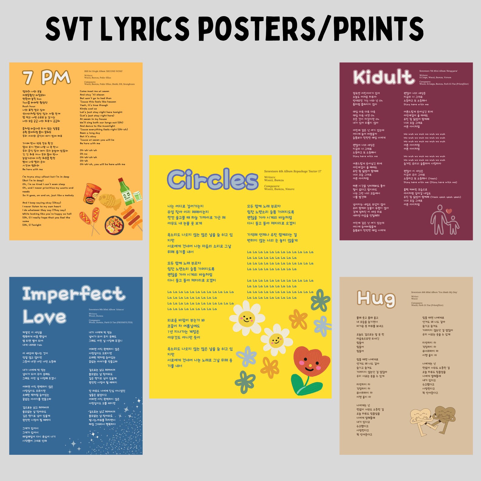 Seventeen Lyric Posters - Pack of 5 Digital Downloads | Kpop Poster ...