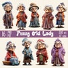12 PNG Funny Cheerful Old Lady Clipart, Watercolor Cartoon Grandma ...