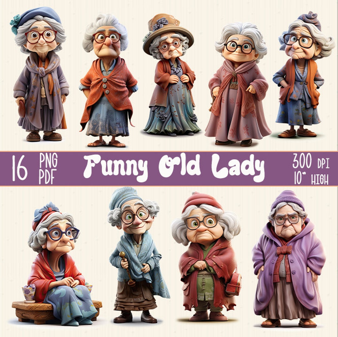 15 PNG Funny Old Lady Clipart, Cartoon Grandma, Grumpy Old Age Woman ...