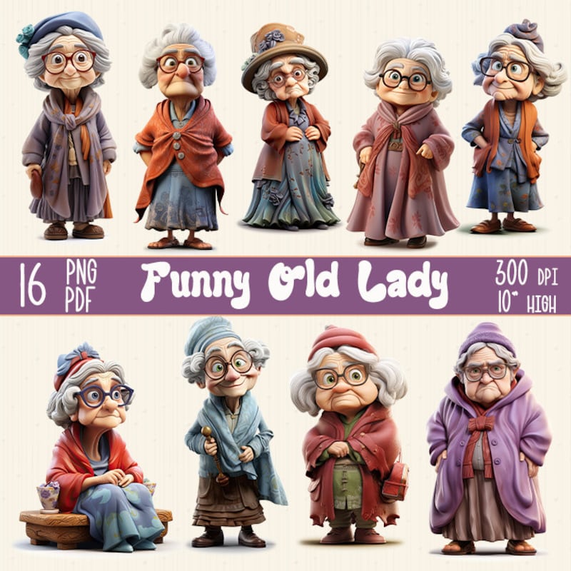 Funny Old Lady Clipart - Etsy