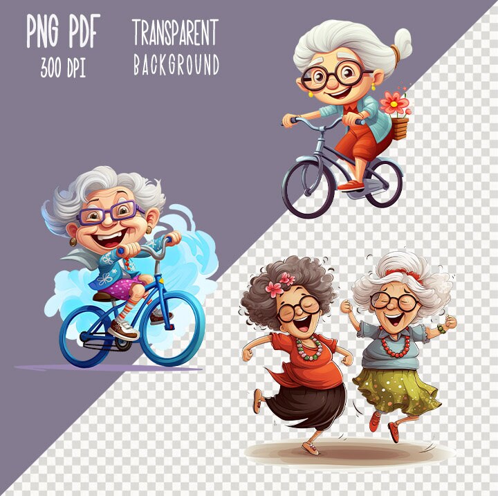 27 PNG Funny Cheerful Old Lady Clipart, Watercolor Cartoon Grandma ...