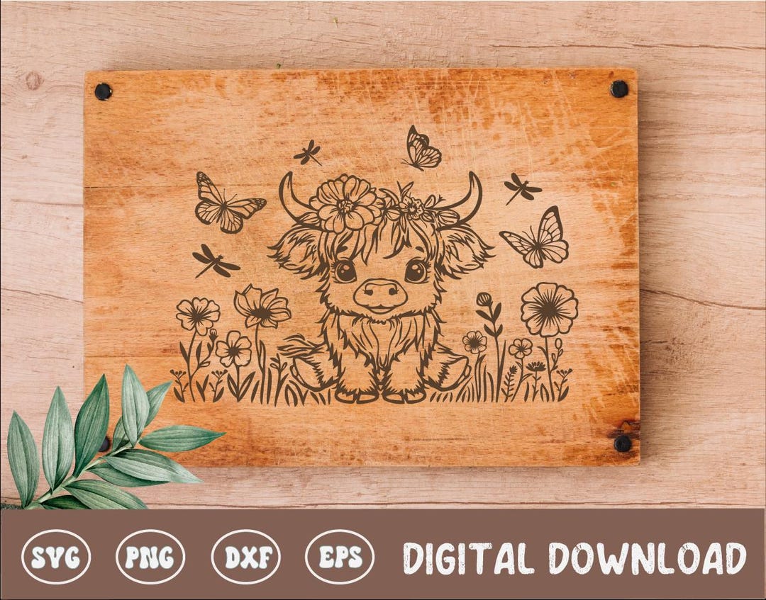 Baby Highland Cow Board SVG, Cottagecore Cutting Board Digital File ...