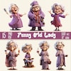 15 PNG Funny Cheerful Old Lady Clipart, Watercolor Cartoon Grandma ...