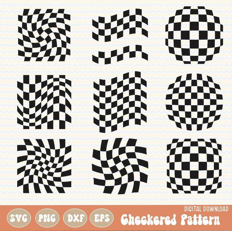 SVG PNG Wavy Checkered Pattern, Checkerboard, Retro Wavy Background, Square Pattern, Sublimation ...