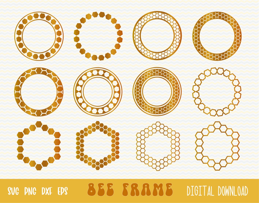 Honeycomb Bee Frame SVG: Circle Border, Monogram (commercial Use ...