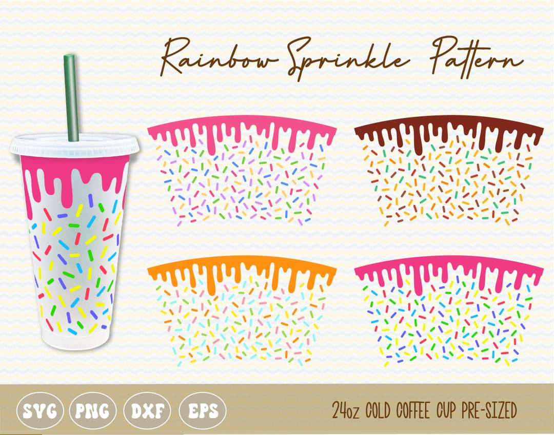 SVG PNG Rainbow Seamless Dripping Sprinkle Design, Cold Coffee Cup Wrap ...