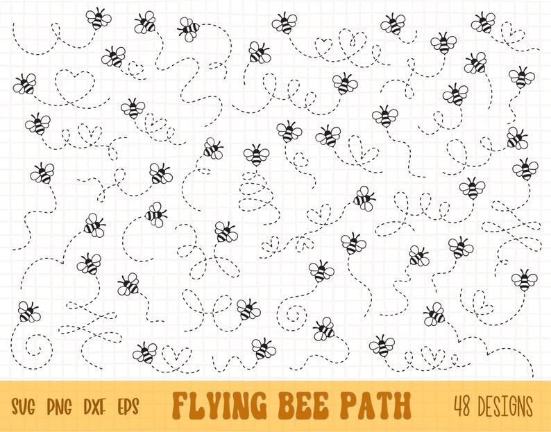 Flying Honey Bee Bundle SVG PNG, Path Beebumble Bee Track, Flying Bee ...