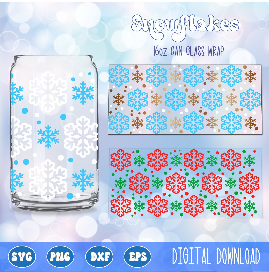 SVG PNG Snowflakes Wrap, Merry Christmas, Libbey Glass Can 16oz ...