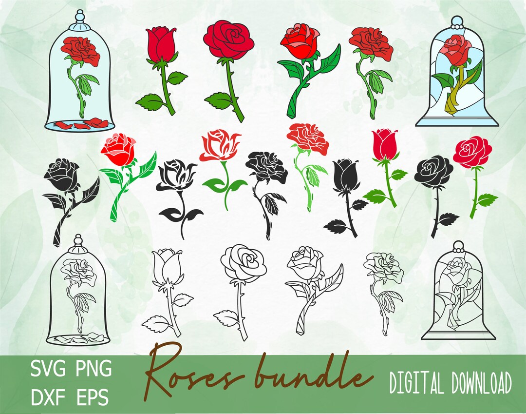 SVG PNG Rose Flowers Bundle, Stained Glass Rose, Layered Svg ...