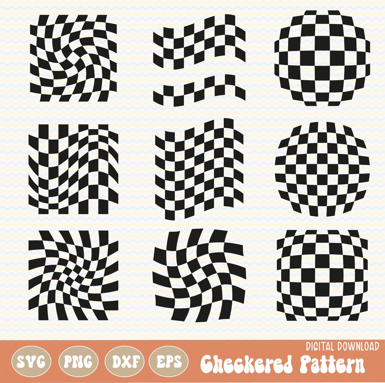SVG PNG Wavy Checkered Pattern, Checkerboard, Retro Wavy Background ...