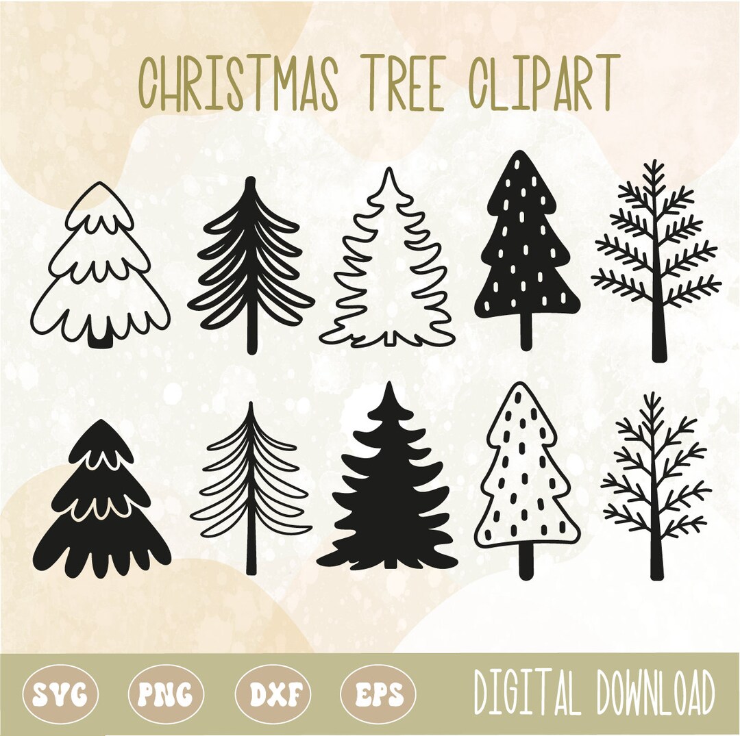 SVG PNG Christmas Tree Clipart, Christmas Tree Svg, Hand Drawn Xmas ...