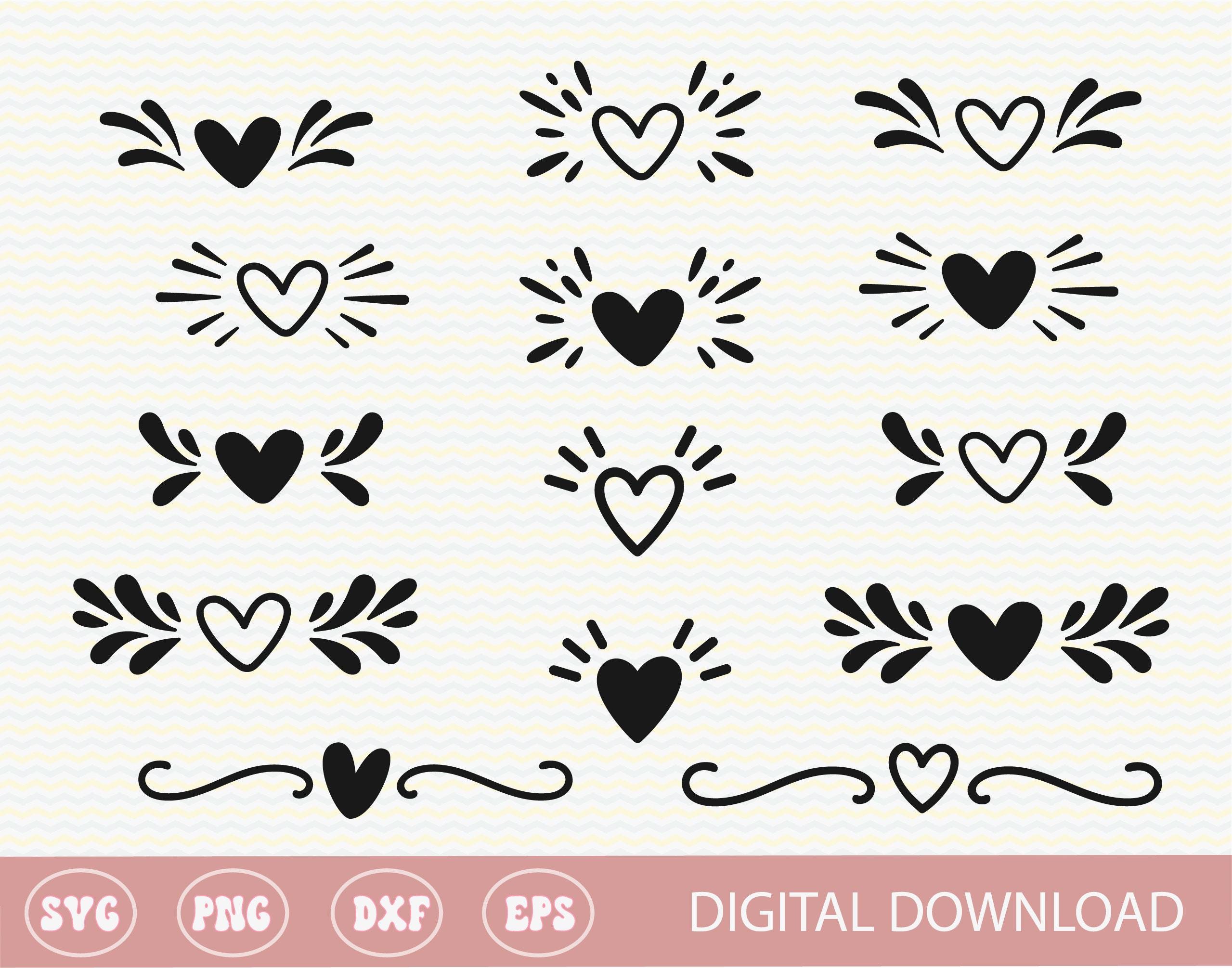Doodle Heart SVG Bundle, Handdrawn Decorative Accents (digital Download ...