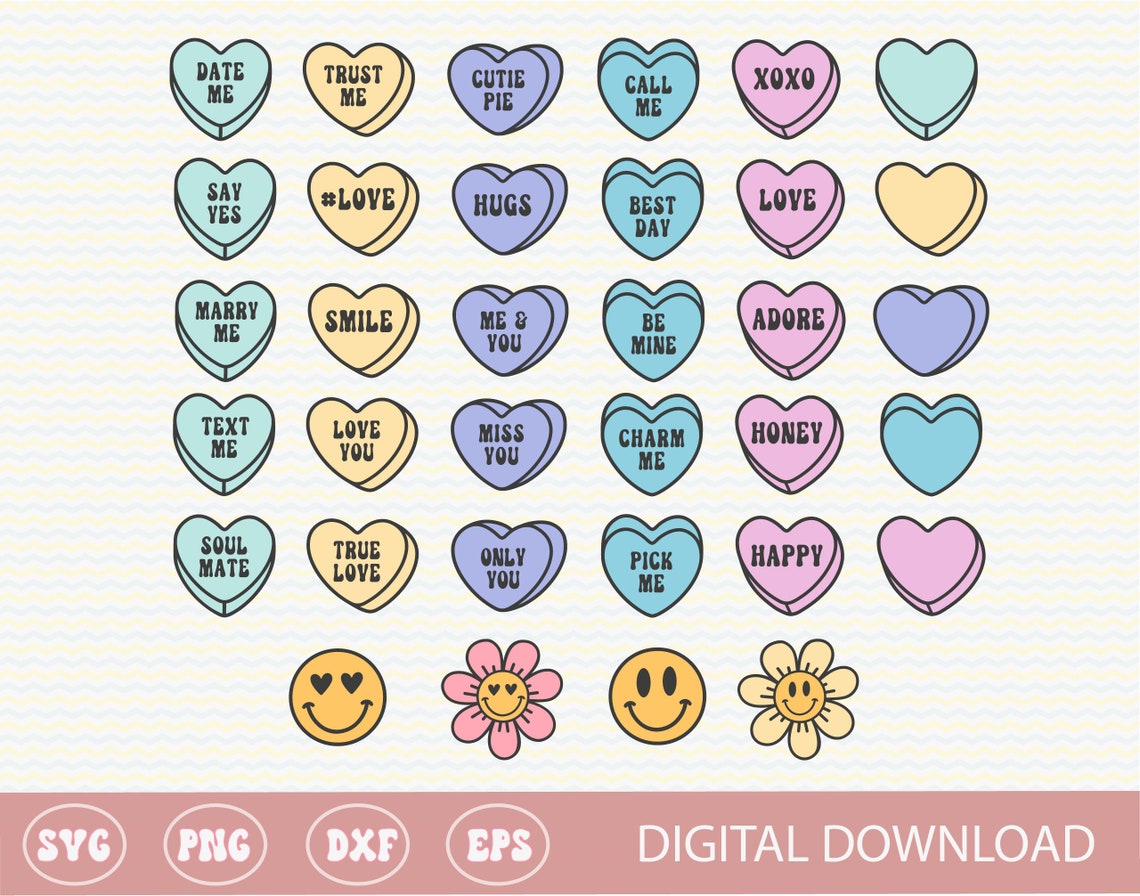 Conversation Hearts SVG, Funny Candy Hearts, Valentine's Day Svg, Candy ...