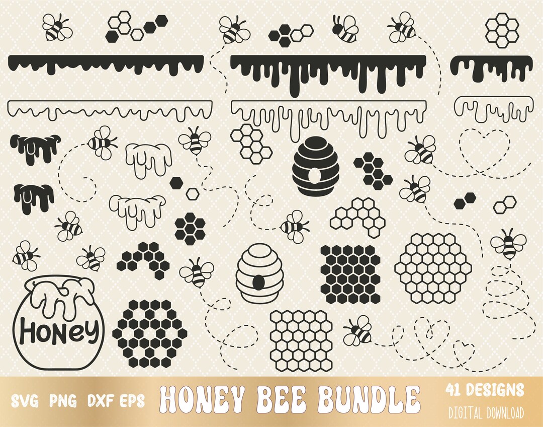 SVG PNG Honey Bee Bundle, Honeycomb, Dripping Honey Svg, Flying Bee ...