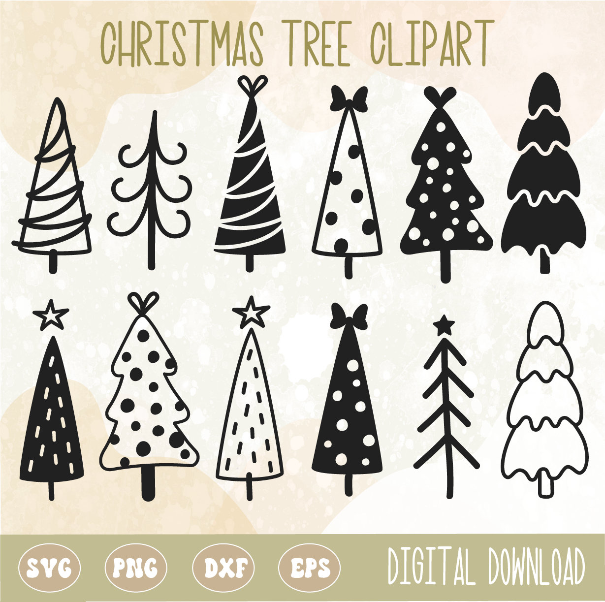 SVG PNG Christmas Tree Clipart, Christmas Tree Svg, Hand Drawn Xmas ...