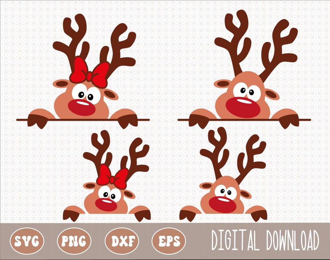 Peeking Cartoon Deer Rudolph SVG PNG Santa's Reindeer Rudolph Faces ...