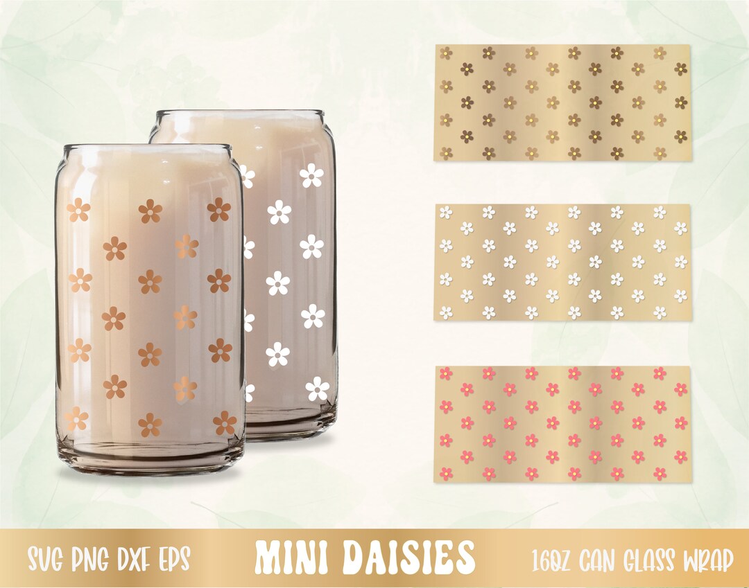 SVG PNG Retro Daisy Flowers Wrap, Libbey Glass Can Wrap 16oz, Layered ...