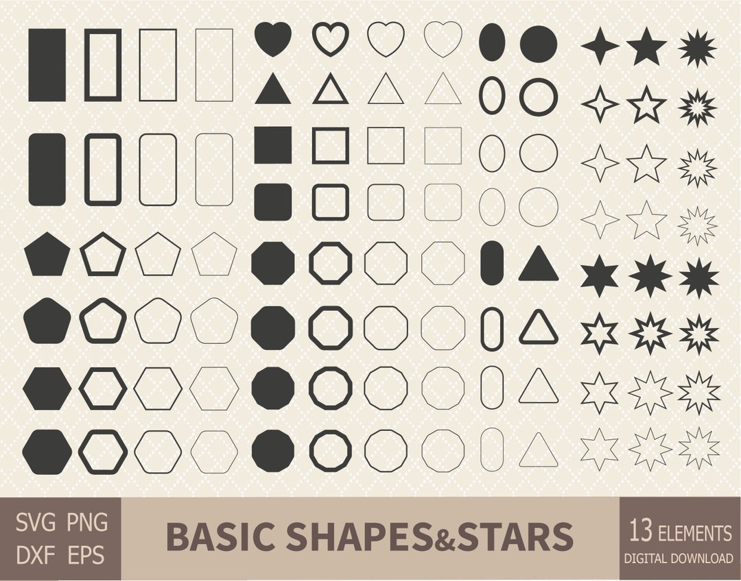 SVG PNG Basic Geometric Shapes and Stars Bundle, Circle, Oval, Triangle ...