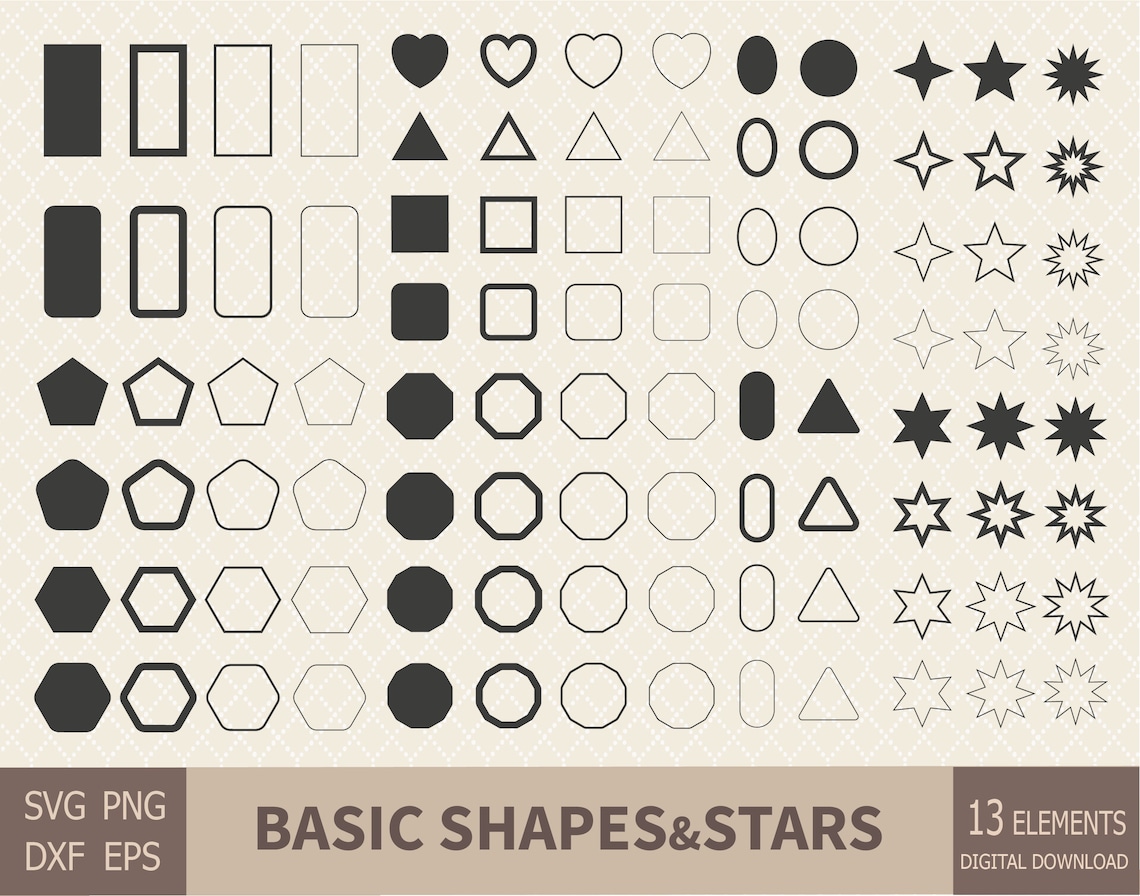 SVG PNG Basic Geometric Shapes and Stars Bundle, Circle, Oval, Triangle ...