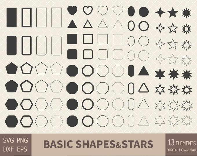 200 einfache Geometrieformen svg, einfaches Bundle Cricut-Elemente Png ...