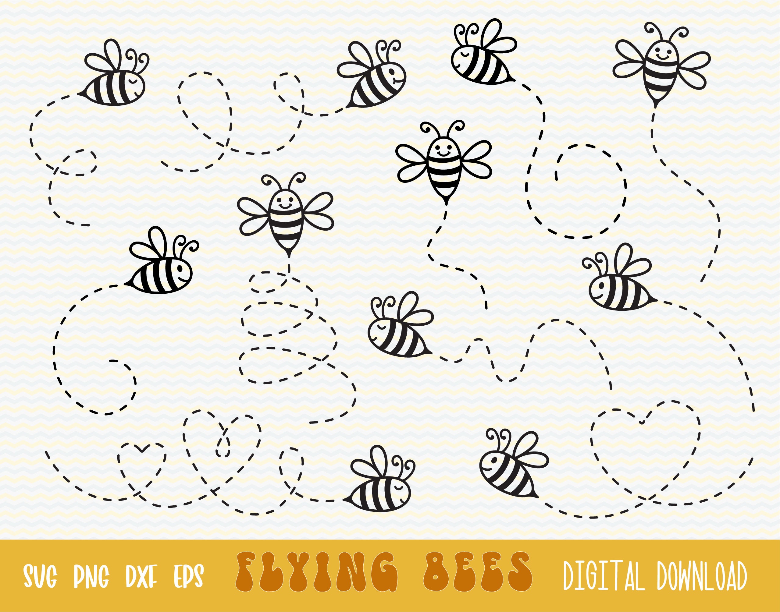 SVG PNG Flying Cartoon Honey Bee Bundle, Path Bee, Track, Flying Bee ...