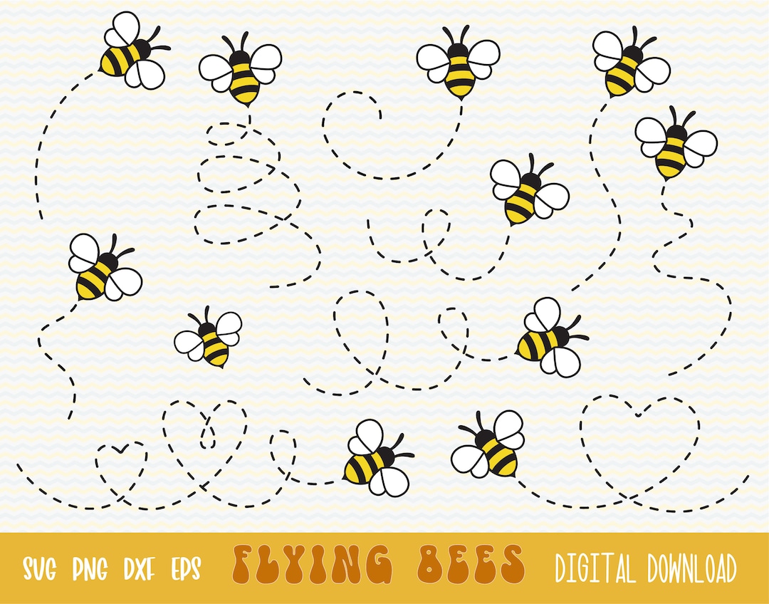 SVG PNG Flying Honey Bee Bundle, Path Bee, Track, Flying Bee Trail ...