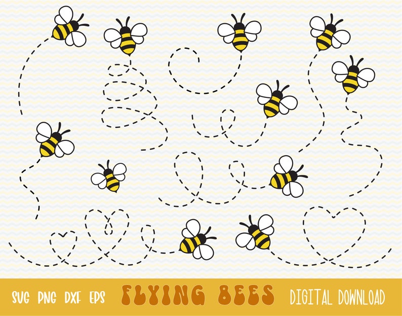 SVG PNG Flying Honey Bee Bundle, Path Bee, Track, Flying Bee Trail, Layered Svg, Sublimation Png ...
