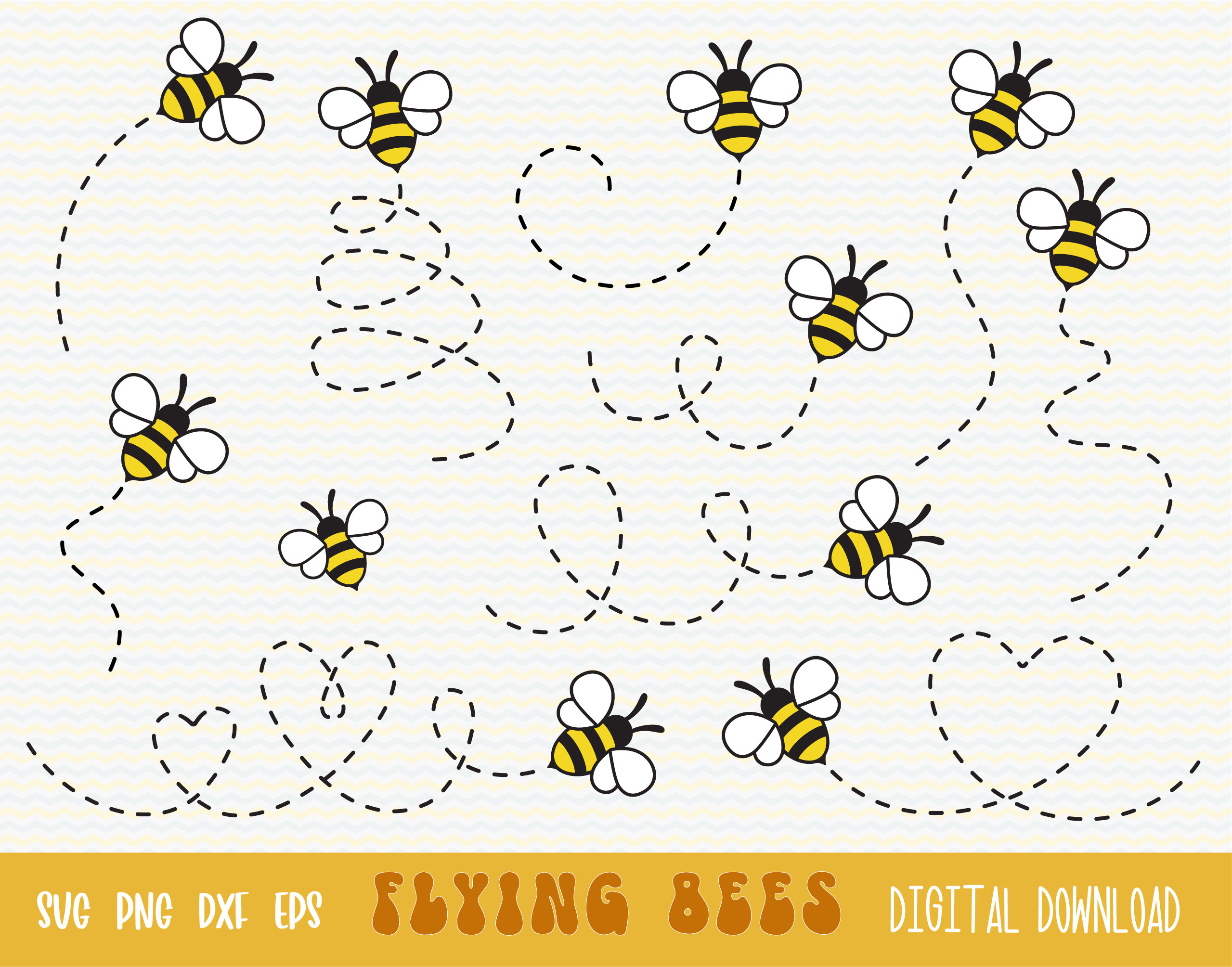 SVG PNG Flying Honey Bee Bundle, Path Bee, Track, Flying Bee Trail ...