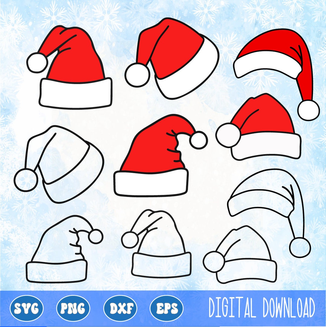 SVG PNG Christmas Clipart, Santa Hat Svg, Layered and Outline Cut Files ...