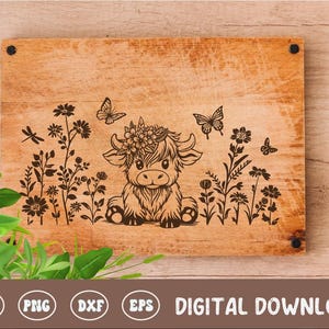 Baby Highland Cow Board SVG, Cottagecore Cutting Board Digital File ...