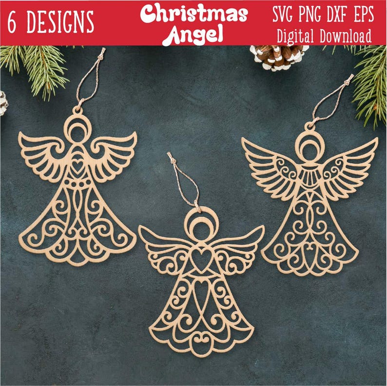 Christmas Angel SVG Bundle, Angel Wings Ornament Cut Laser File for ...