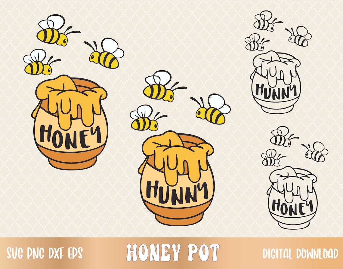SVG PNG Honey Pot, Hunny Pot Svg, Honey Bee Svg, Layered Svg ...