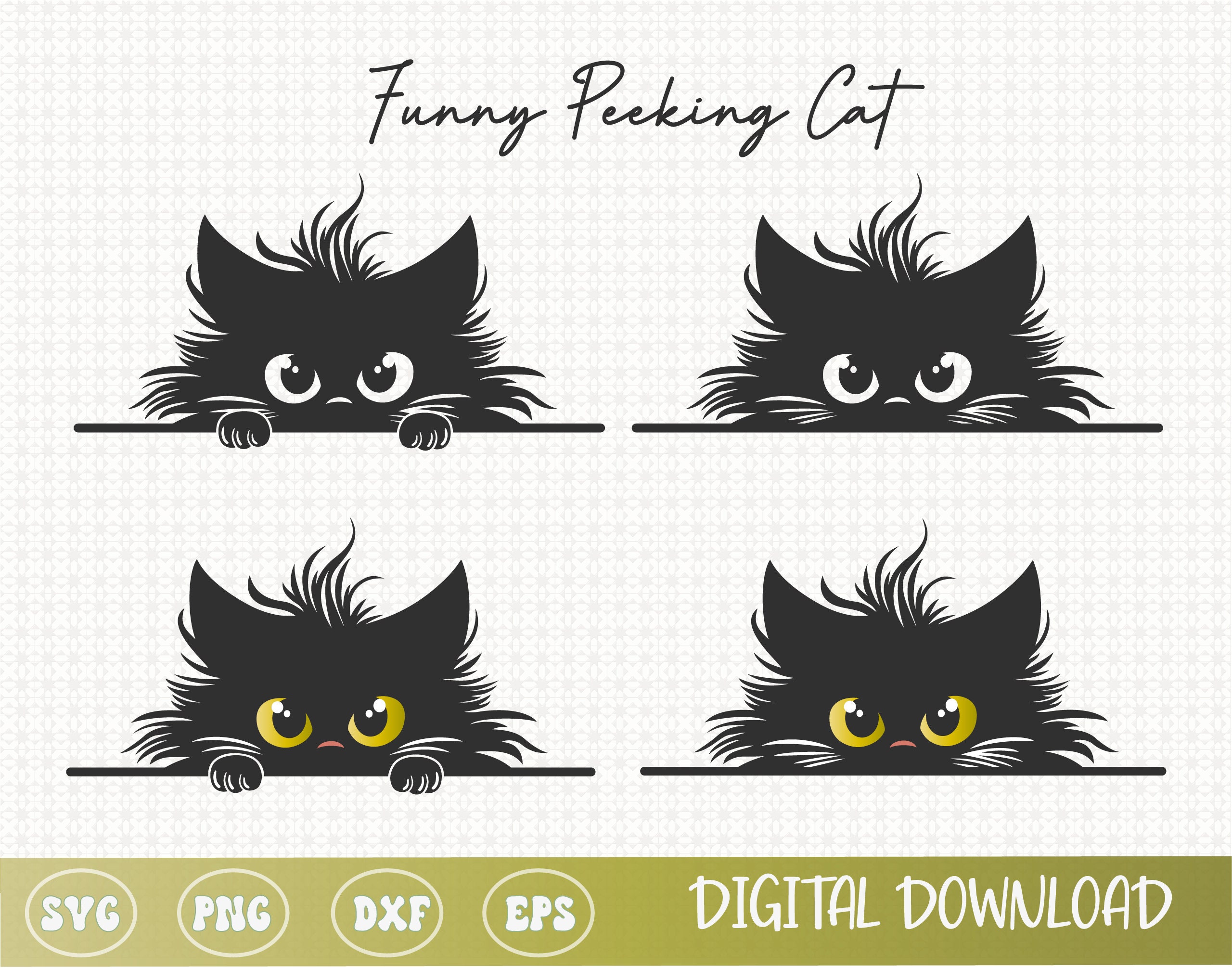 Funny Peeking Cat SVG PNG, Cartoon Kitten Silhouette, Peeping Cat ...