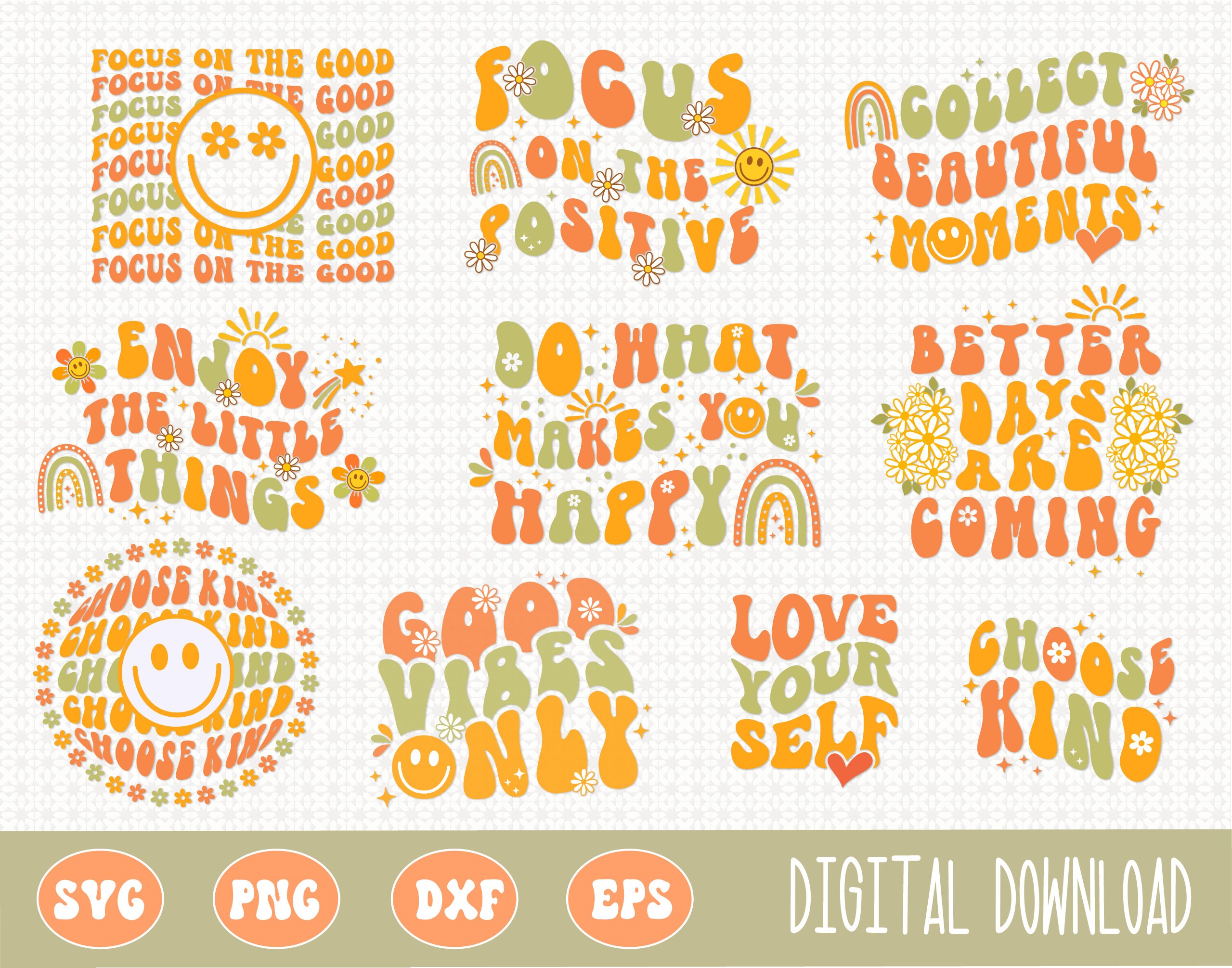 SVG PNG Positive Bundle, Enjoy the Little Things, Good Vibes, Love ...