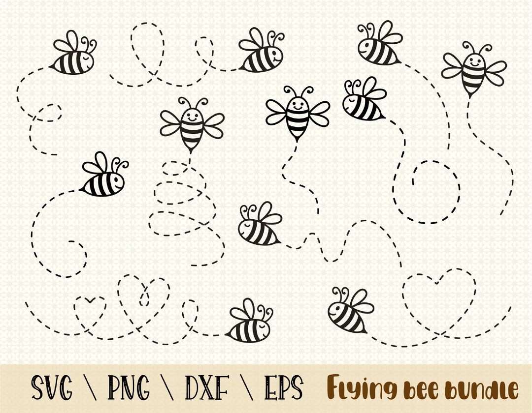 SVG PNG Flying Cute Honey Bee Bundle, Path Bee, Track, Flying Bee Trail ...