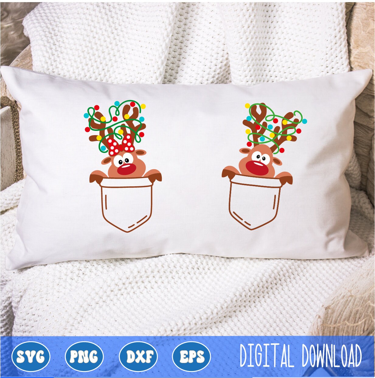 Christmas Cartoon Deer in Pocket Svg Peeking Reindeer Rudolph - Etsy