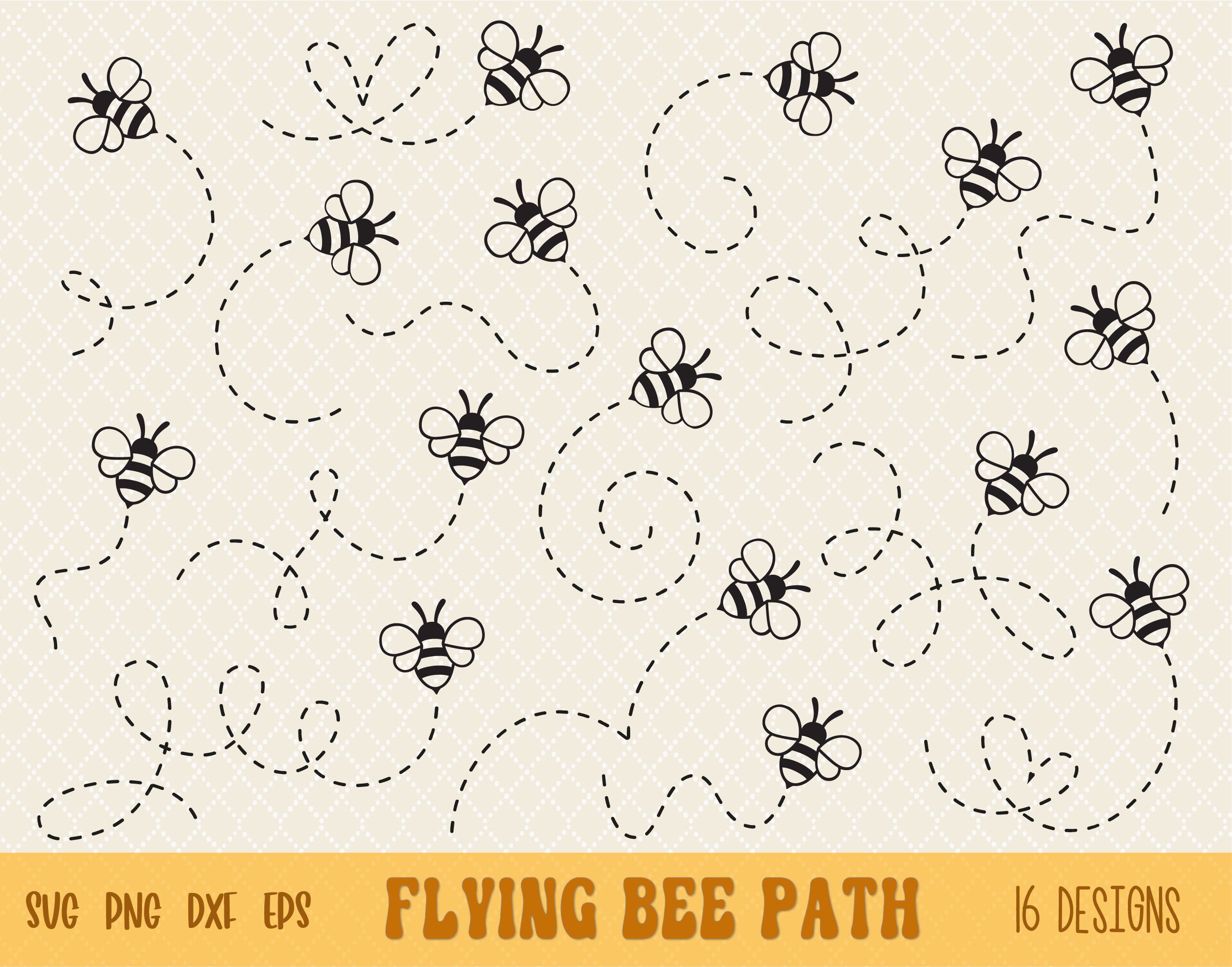 SVG PNG Flying Honey Bee Bundle, Path Bee,dotted Track, Flying Bee ...
