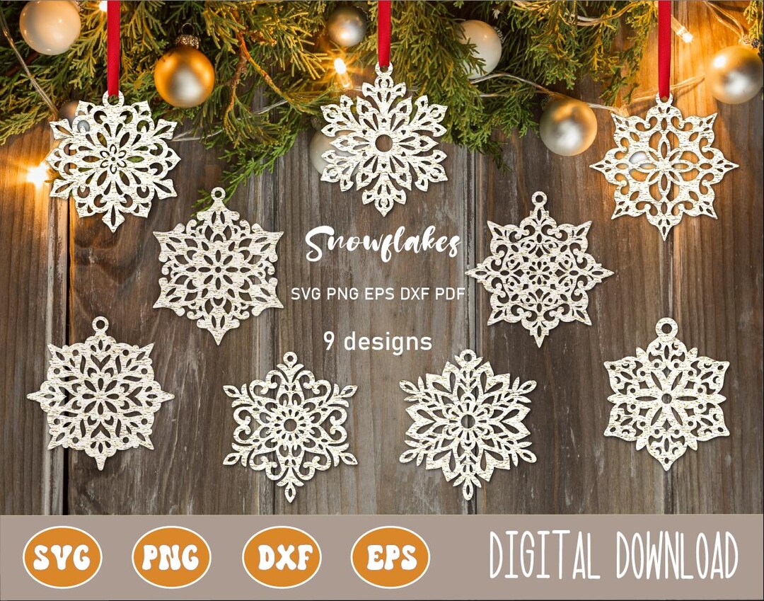 Christmas Clipart SVG PNG DXF, 9 Snowflakes Svg, Xmas Snowflakes Design ...